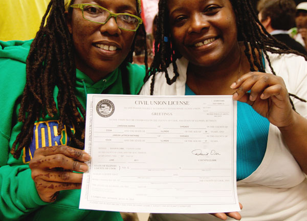 Janean Watkins and Lakeesha Harris hold their Civil Union license in ...